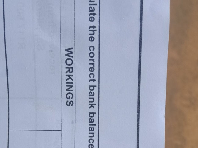 Calculate the correct bank balance WORKINGS