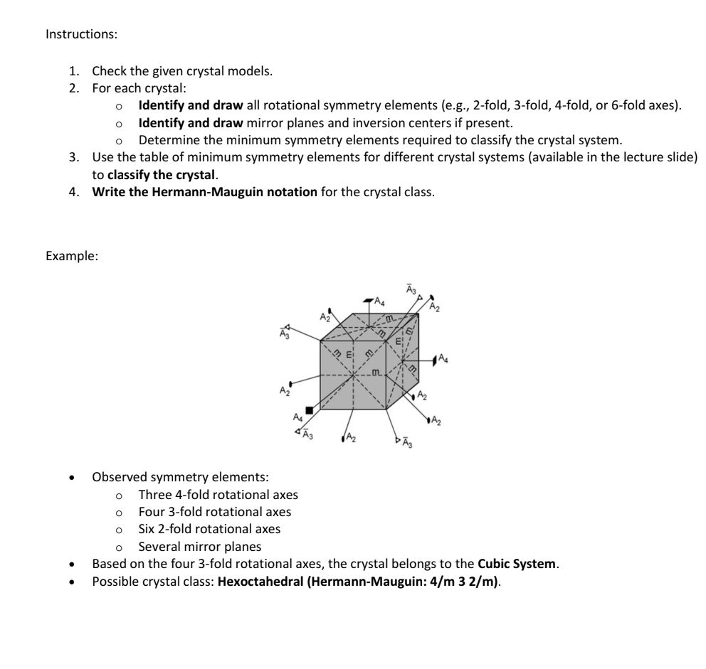 Instructions: 1. Check the given crystal | StudyX
