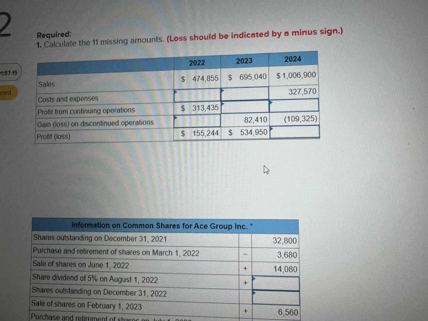 Required: 1. Calculate the 11 missing | StudyX