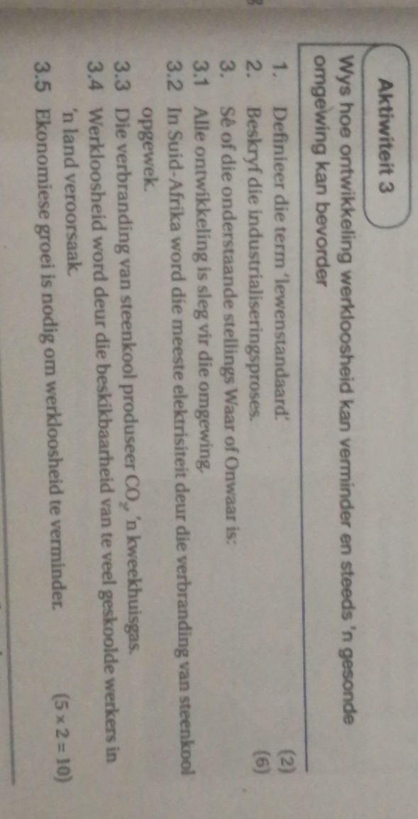 Aktiwiteit 3 Wys hoe ontwikkeling | StudyX