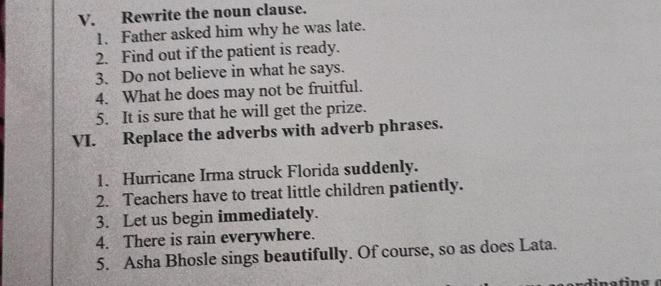 V. Rewrite the noun clause. 1. Father asked | StudyX