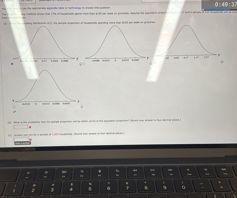(a) Show the sampling distribution of p, the | StudyX