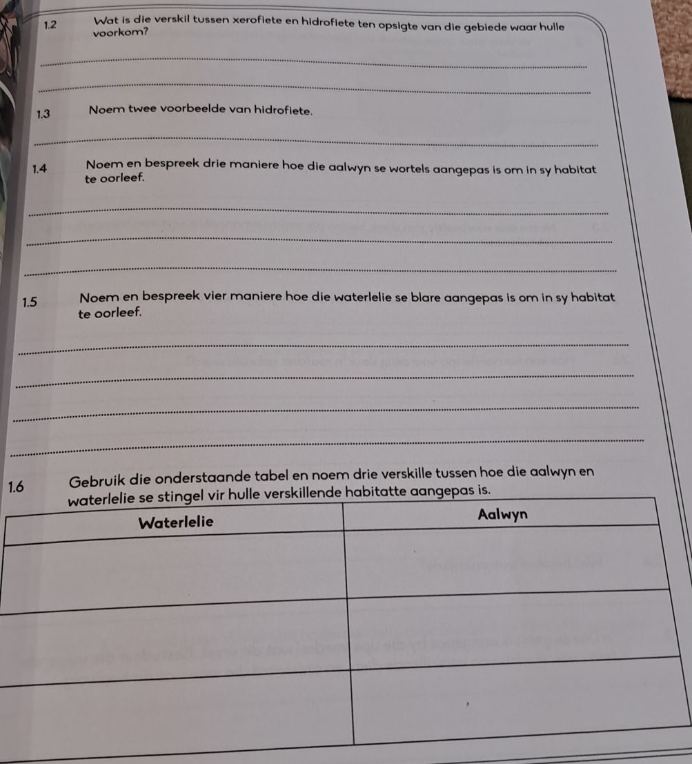 1.2 Wat is die verskil tussen xerofiete en | StudyX
