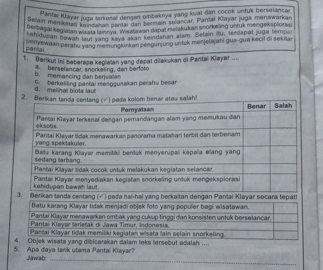 1. Berikut ini beberapa kegiatan yang dapat | StudyX