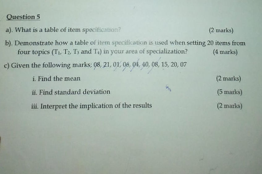 a). What is a table of item specification? | StudyX