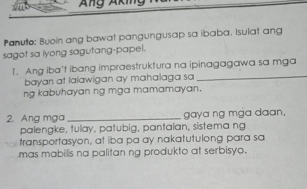 Panuto: Buoin ang bawat pangungusap sa | StudyX