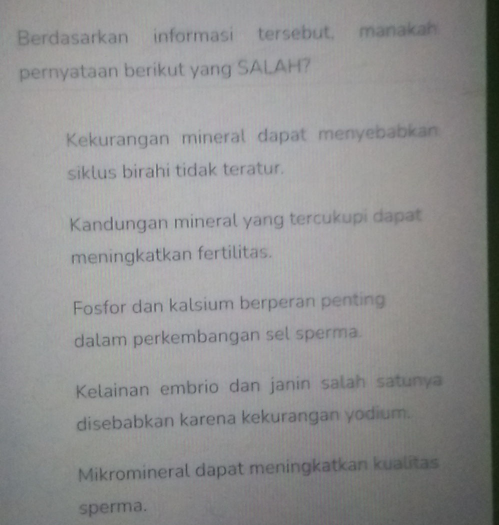 Berdasarkan informasi tersebut, manakah | StudyX