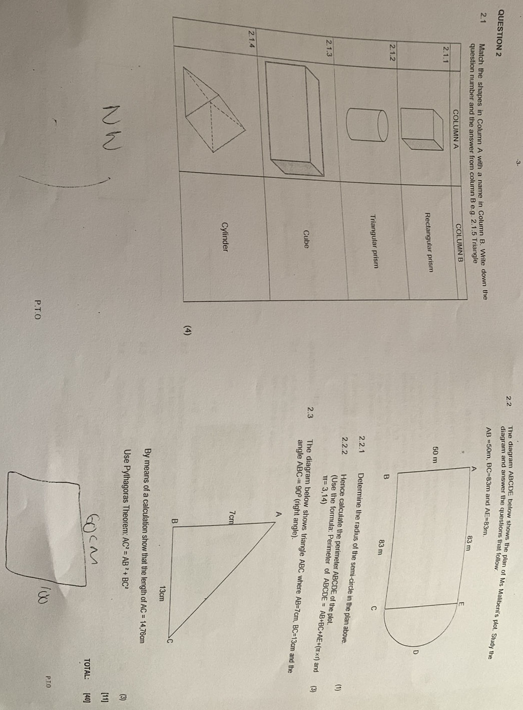 2.1 Match the shapes in Column A with a name | StudyX