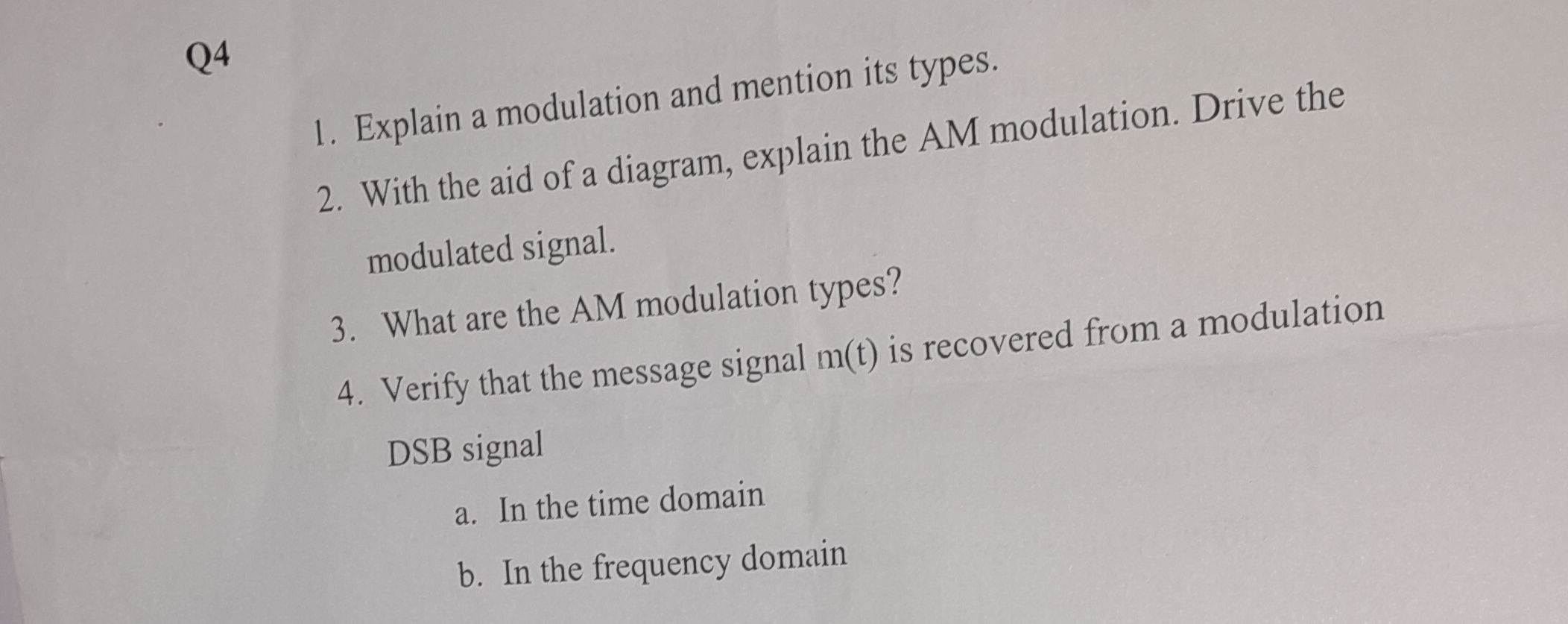 1. Explain a modulation and mention its | StudyX