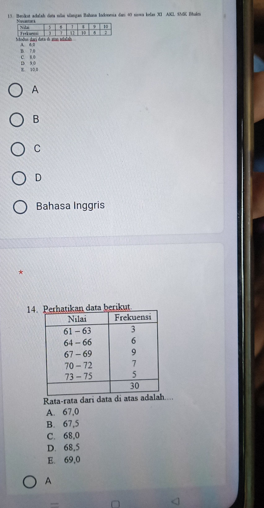 13. Berikut adalah data nilai ulangan Bahasa | StudyX