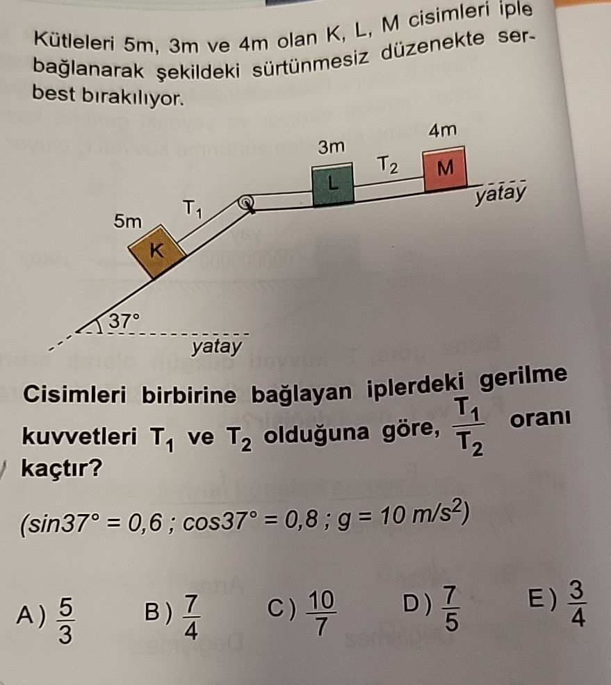 Kütleleri 5m, 3m ve 4m olan K, L, M | StudyX