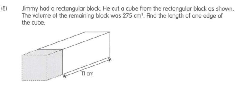 Jimmy had a rectangular block. He cut a cube | StudyX
