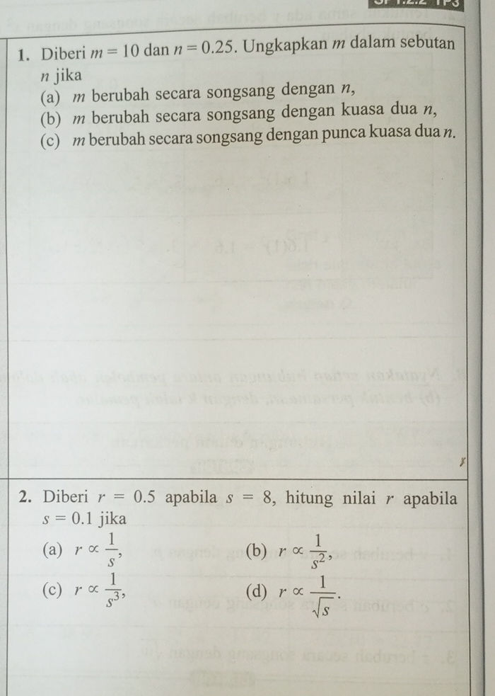 1. Diberi $m = 10$ dan $n = 0.25$. Ungkapkan | StudyX