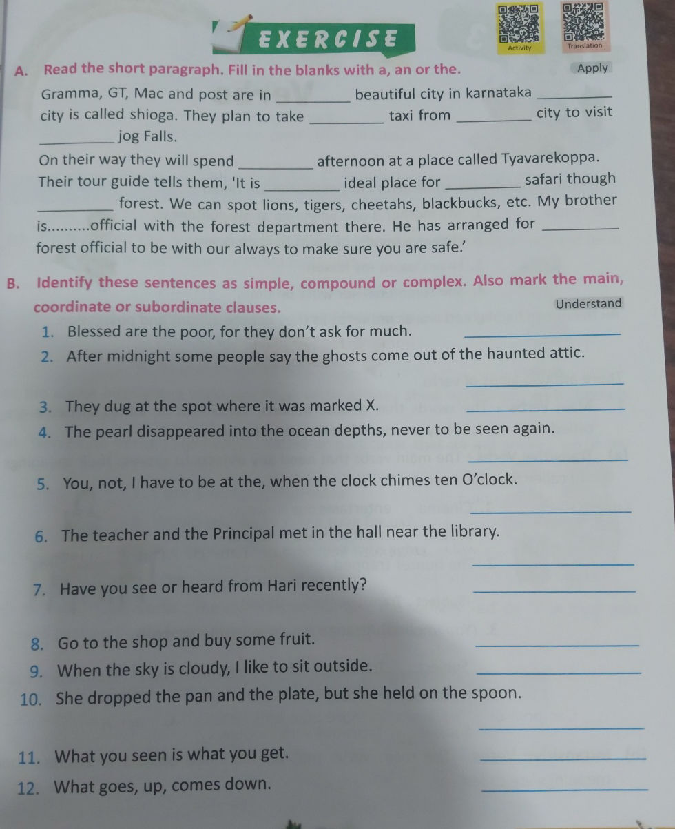A. Read the short paragraph. Fill in the | StudyX