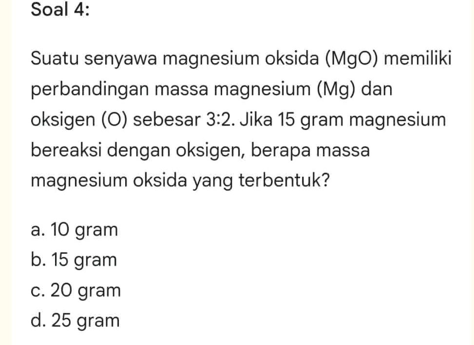 Soal 4: Suatu senyawa magnesium oksida | StudyX