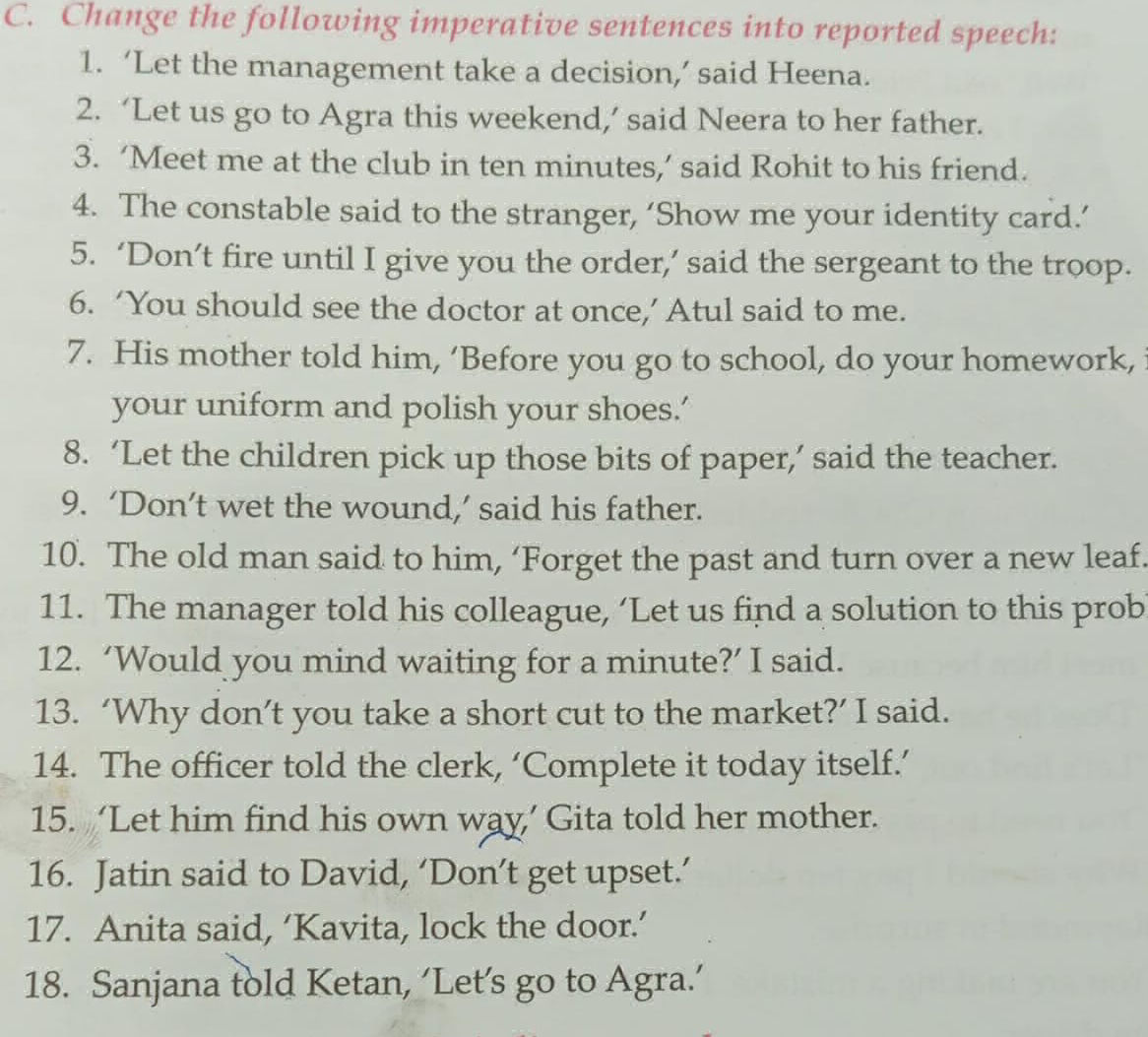 C. Change the following imperative sentences | StudyX