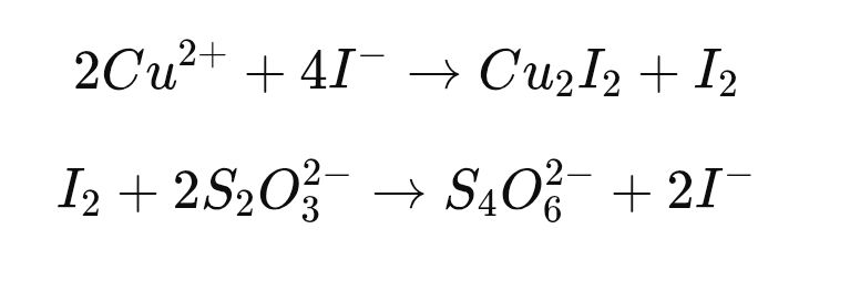 ${2Cu^{2+} + 4I^- -> Cu2I2 + I2}$ ${I2 + | StudyX