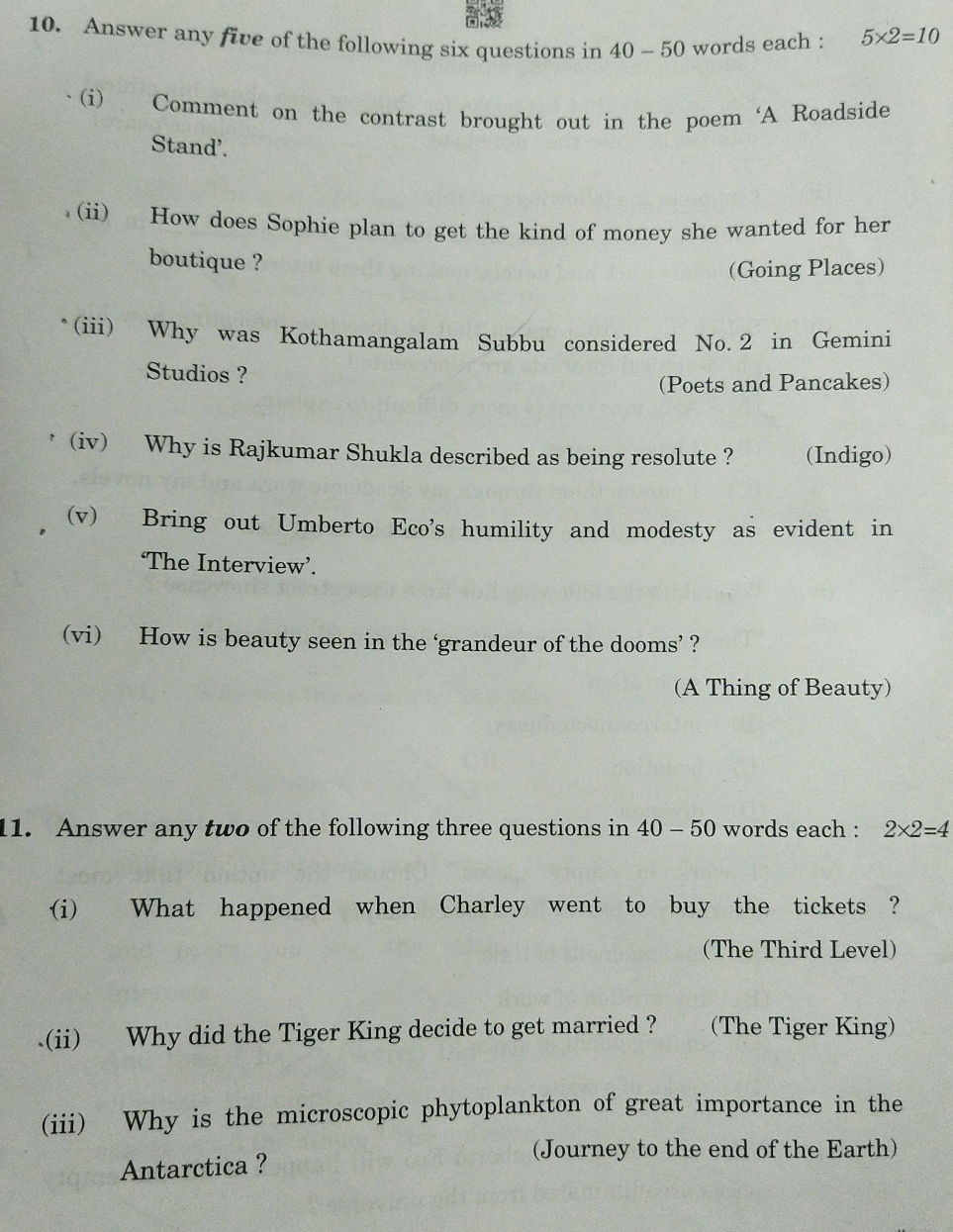 10. Answer any five of the following six | StudyX