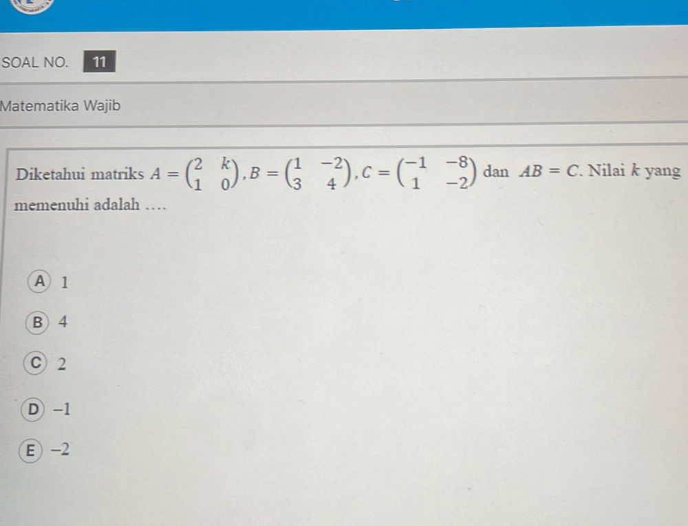 Diketahui matriks $A = 2 k 1 0 \, B | StudyX