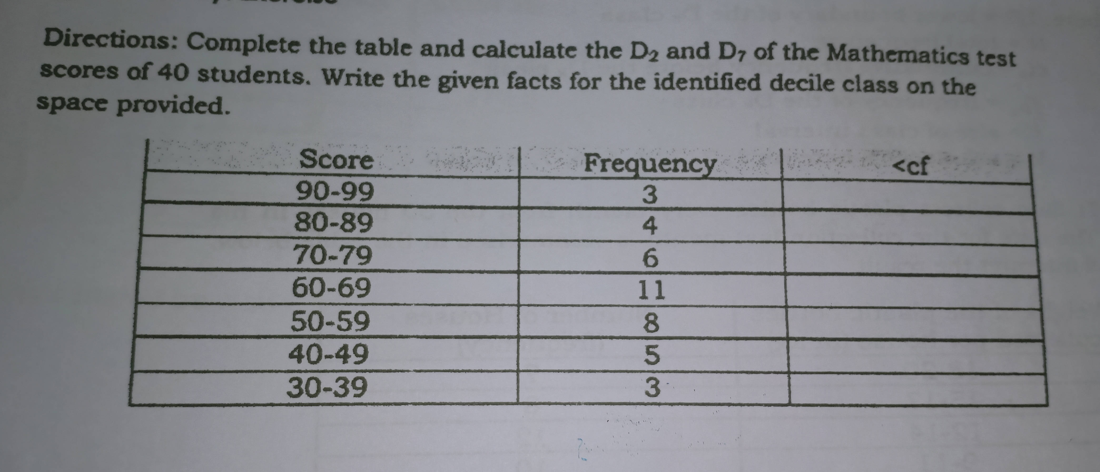 Directions: Complete the table and calculate | StudyX