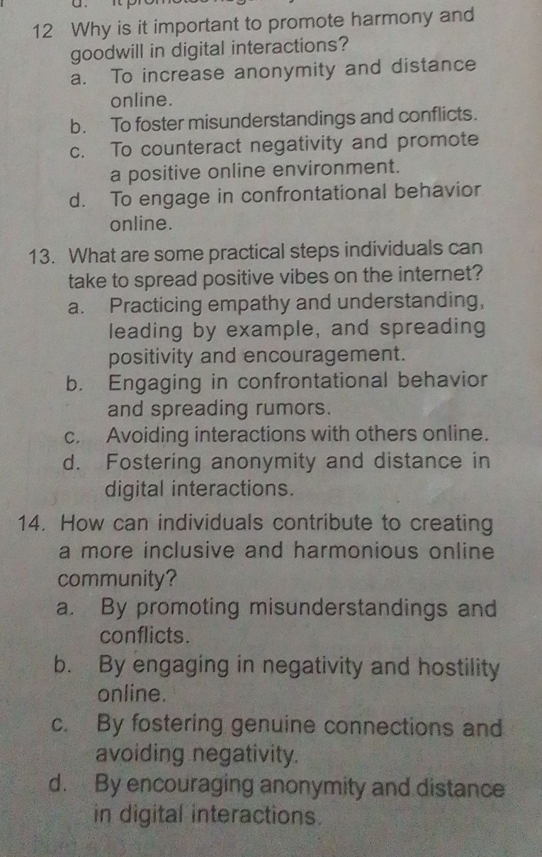 12. Why is it important to promote harmony | StudyX