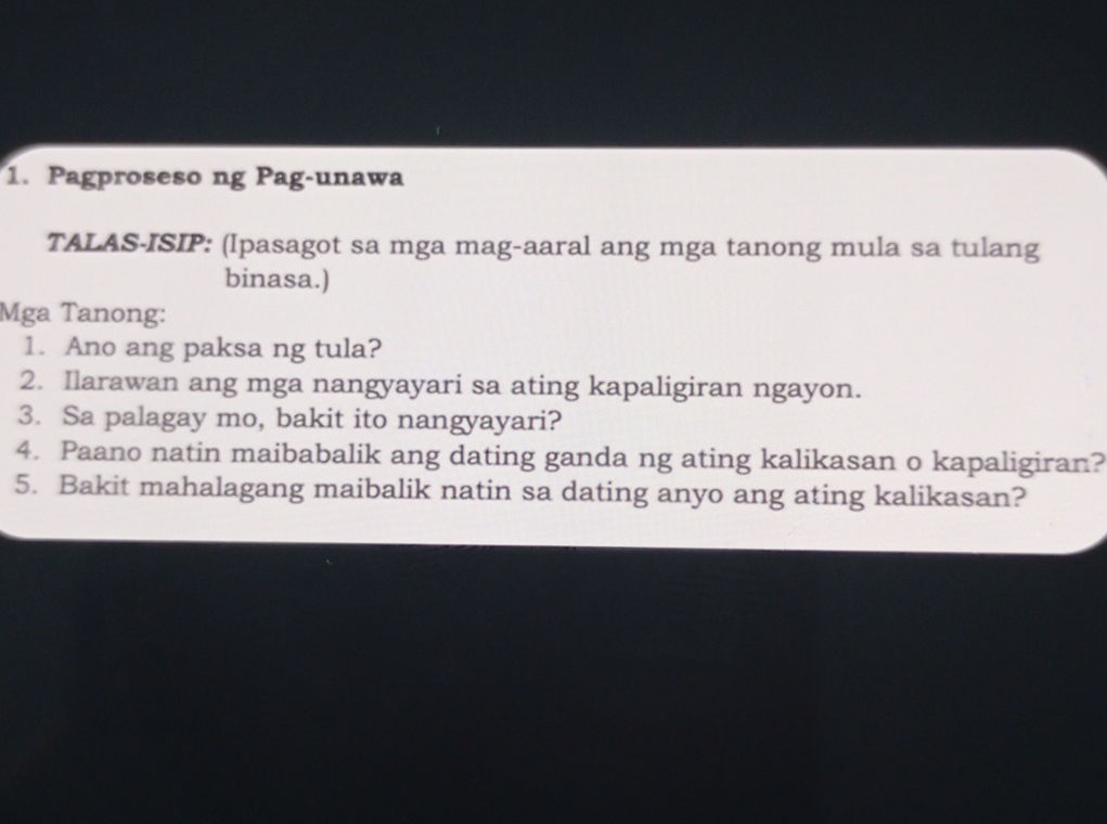 1. Pagproseso ng Pag-unawa TALAS-ISIP: | StudyX