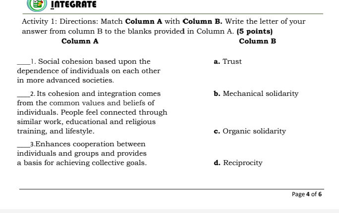 Activity 1: Directions: Match Column A with | StudyX