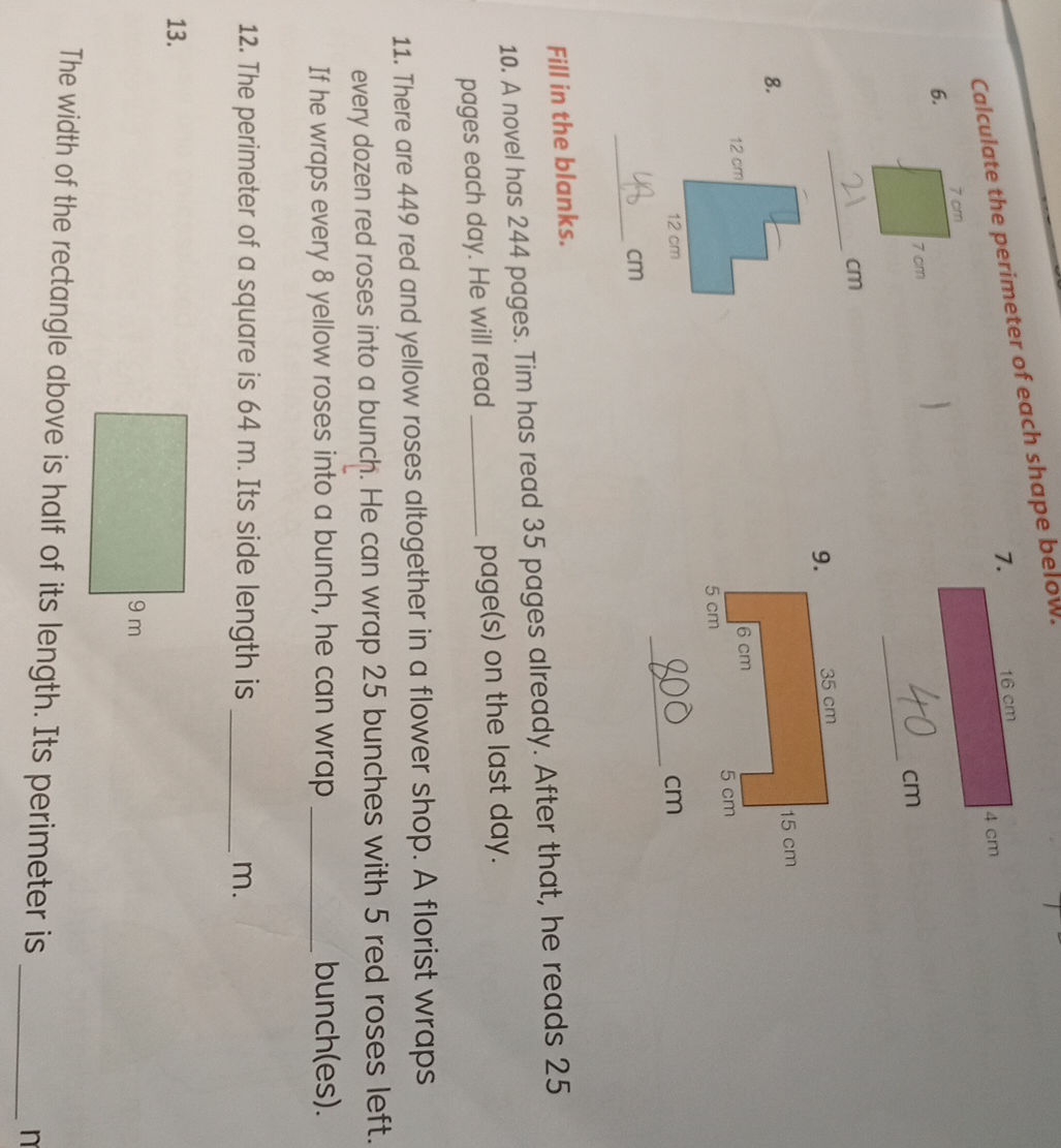 Calculate the perimeter of each shape below. | StudyX