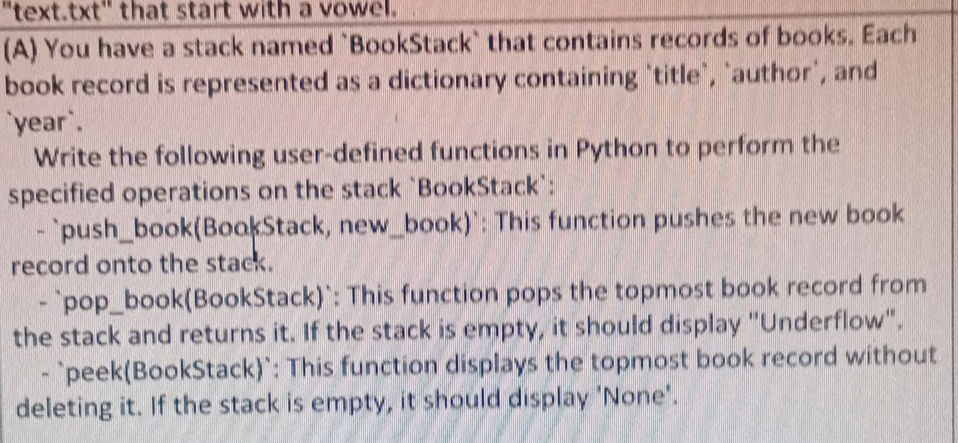 (A) You have a stack named 'BookStack' that | StudyX