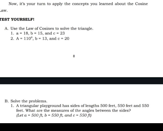 A. Use the Law of Cosines to solve the | StudyX