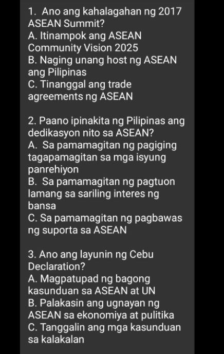 1. Ano ang kahalagahan ng 2017 ASEAN Summit? | StudyX