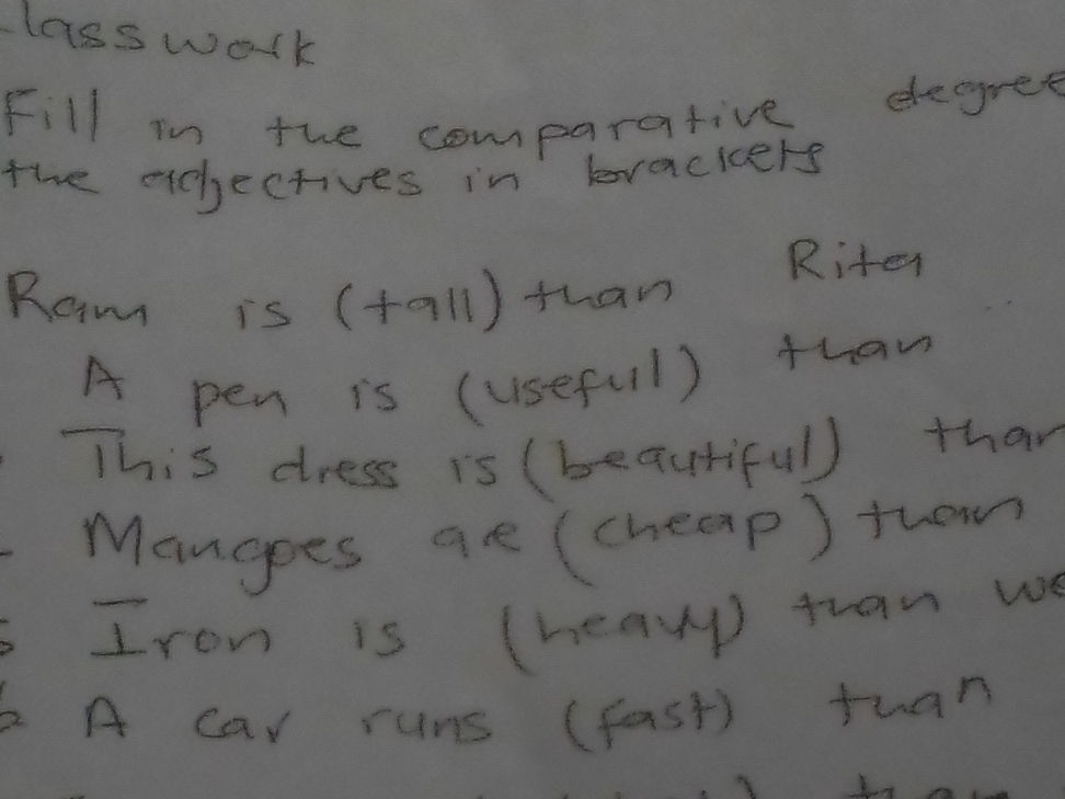 Fill in the comparative degree the | StudyX