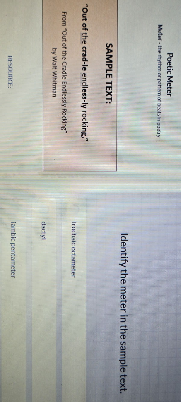 Identify the meter in the sample text. | StudyX