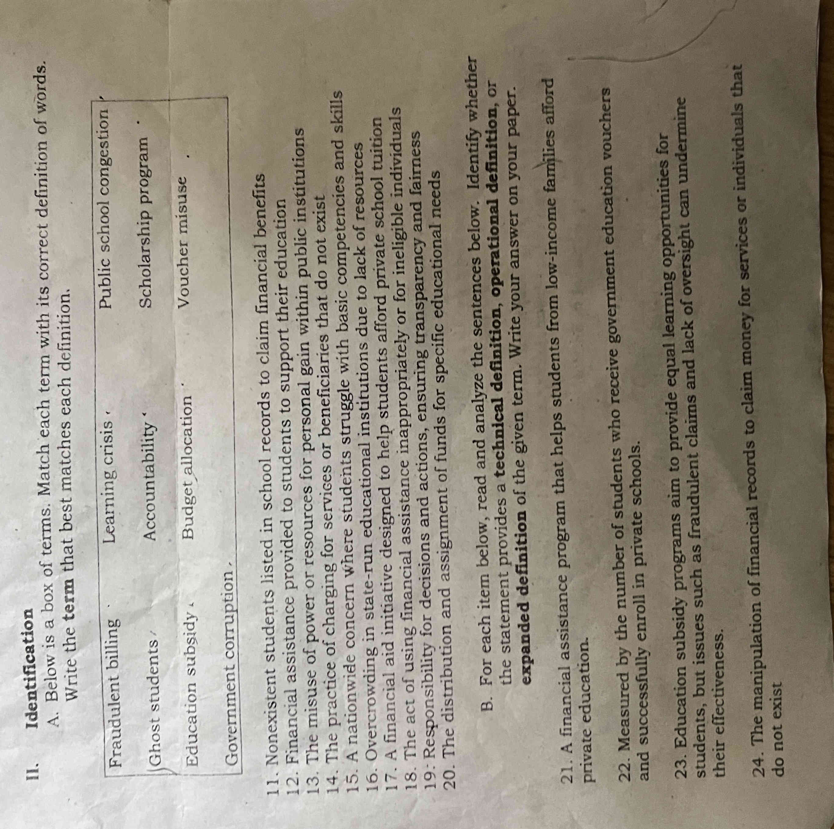 II. Identification A. Below is a box of | StudyX