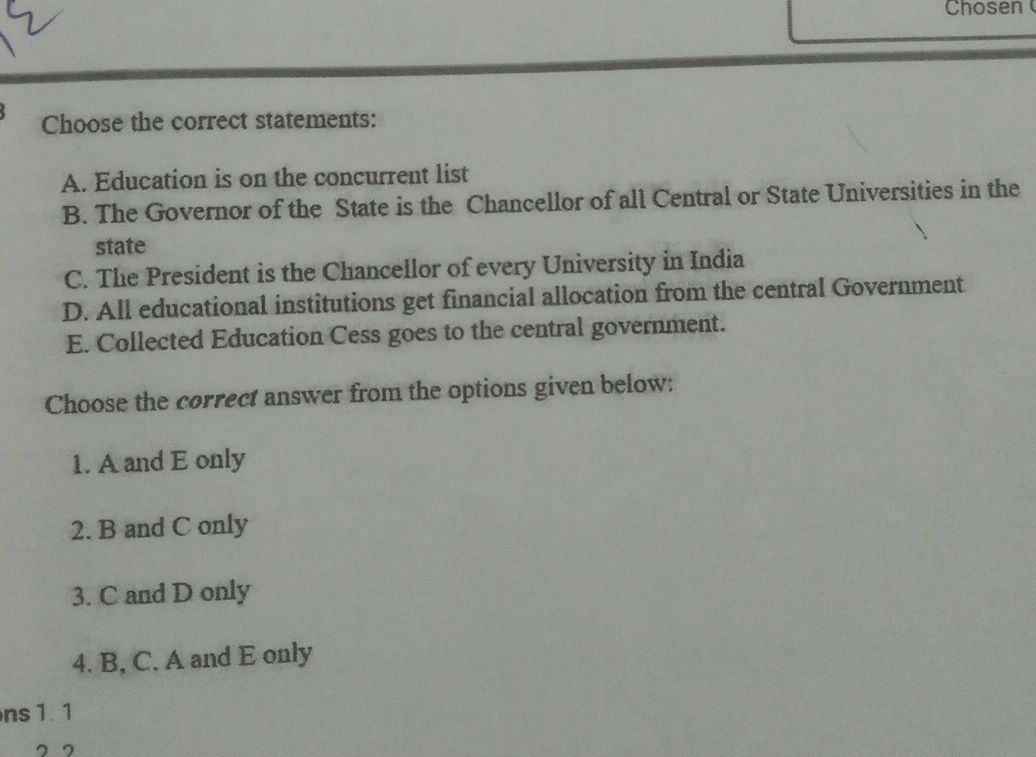 Choose the correct statements: A. Education | StudyX