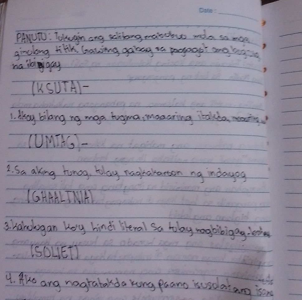 PANUTO: Tukugin ang salitang mabubuo mula sa | StudyX