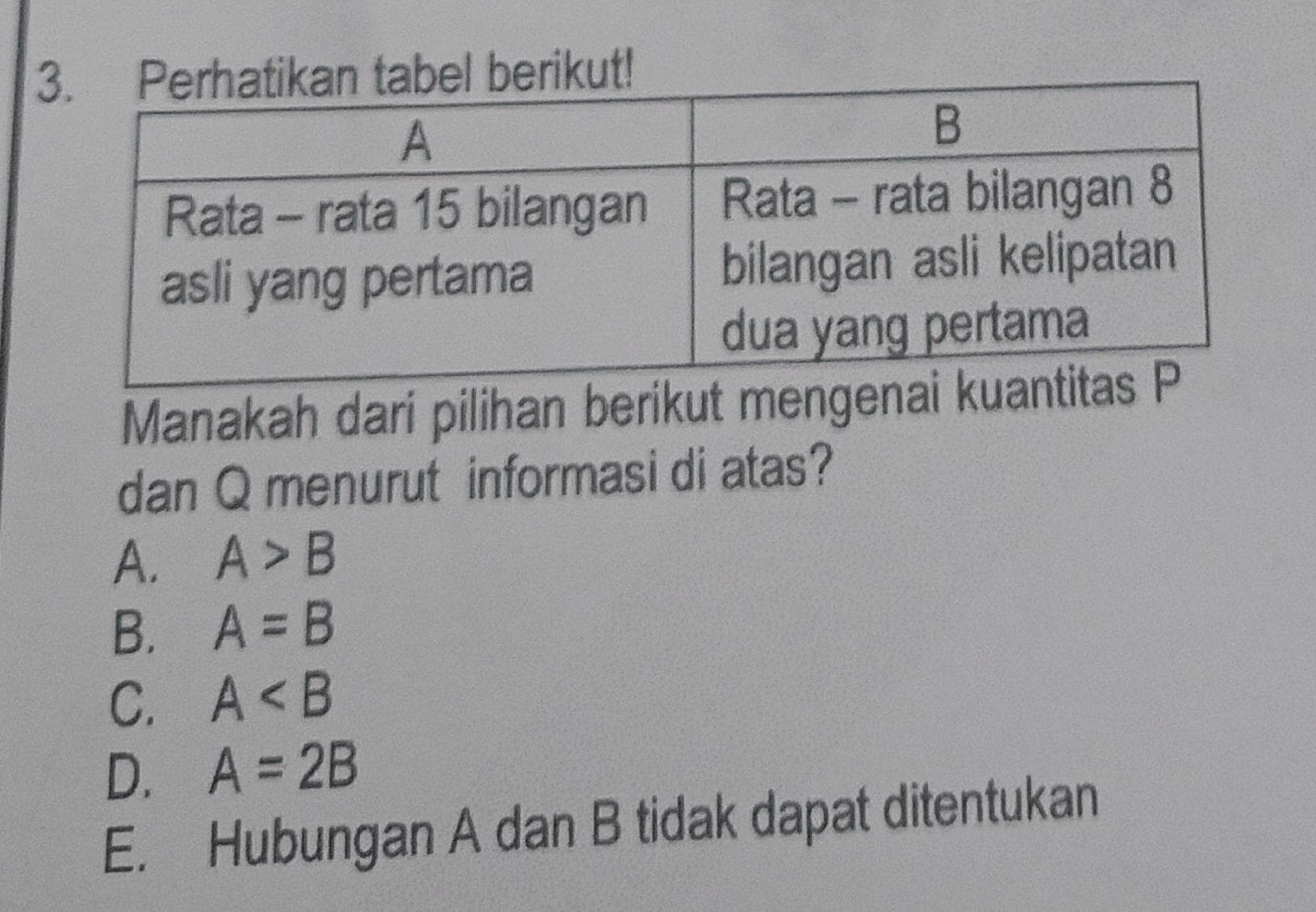 3. Perhatikan tabel berikut! | A | StudyX