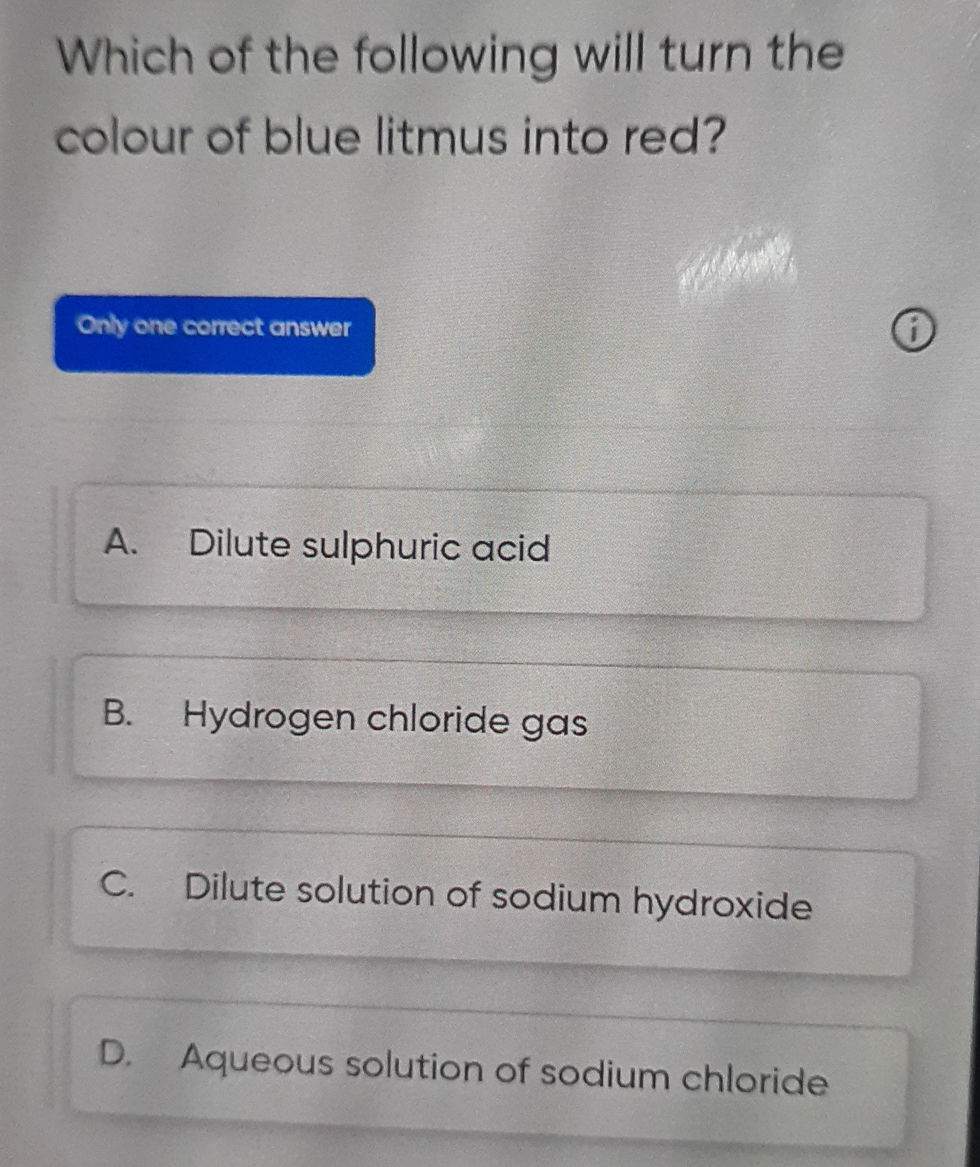 Which of the following will turn the colour | StudyX