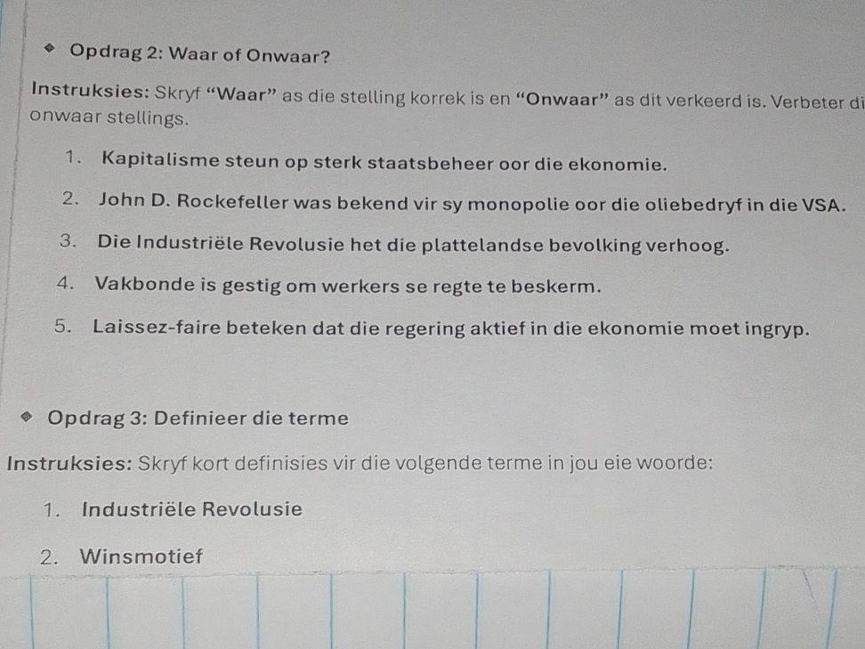 Opdrag 2: Waar of Onwaar? Instruksies: | StudyX