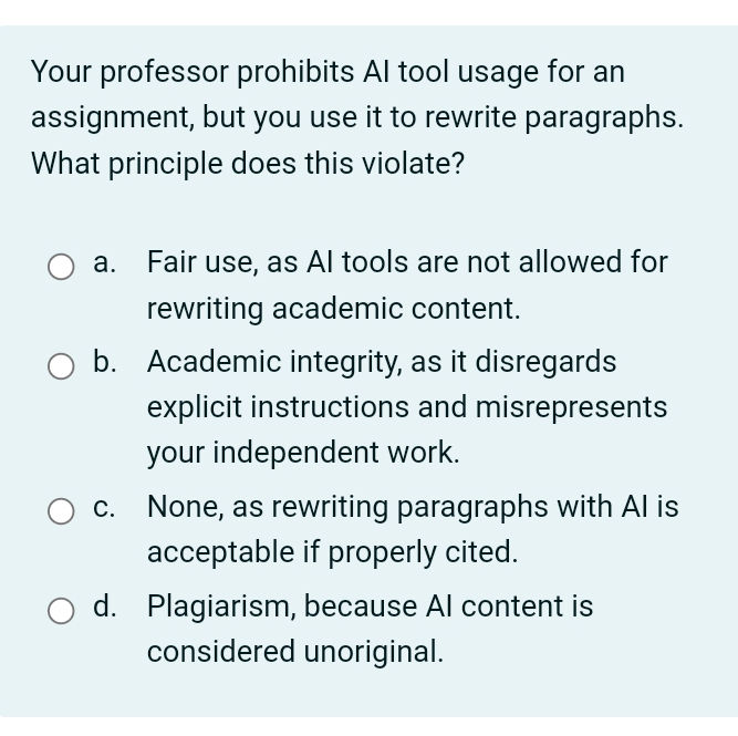 Your professor prohibits Al tool usage for | StudyX