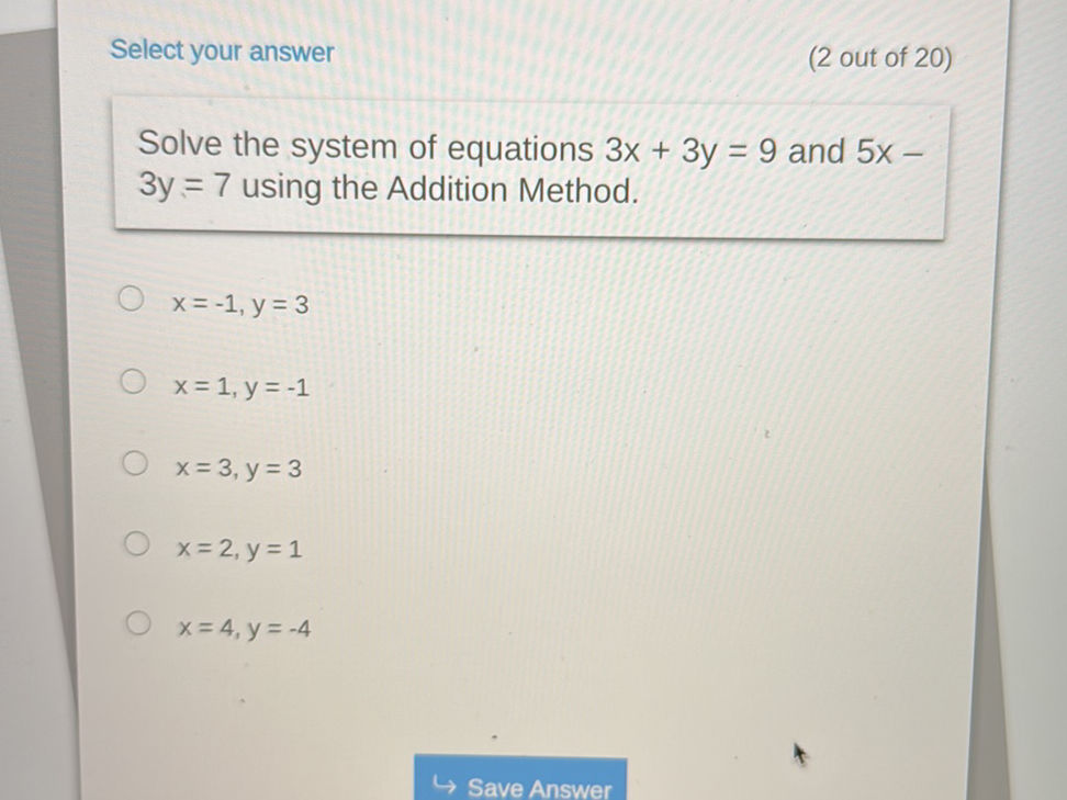 Solve the system of equations \(3x + 3y = | StudyX