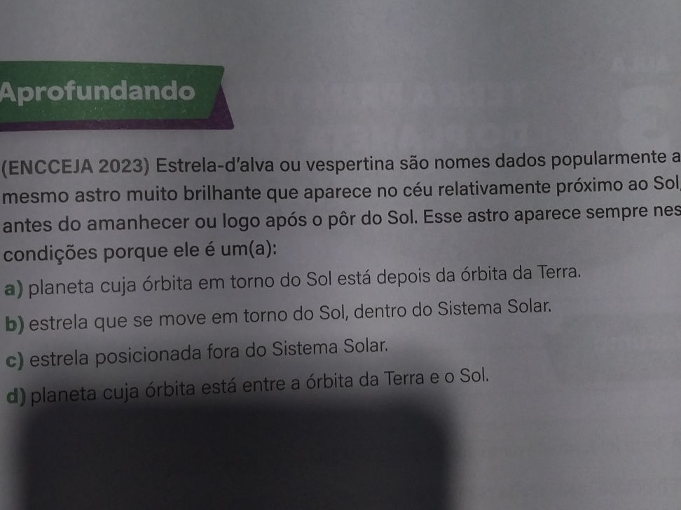 (ENCCEJA 2023) Estrela-d'alva ou vespertina | StudyX