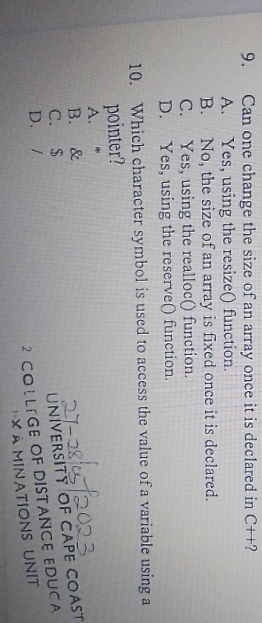 9. Can one change the size of an array once | StudyX