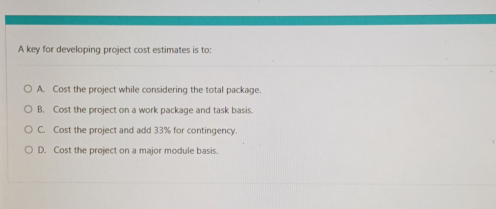 A key for developing project cost estimates | StudyX