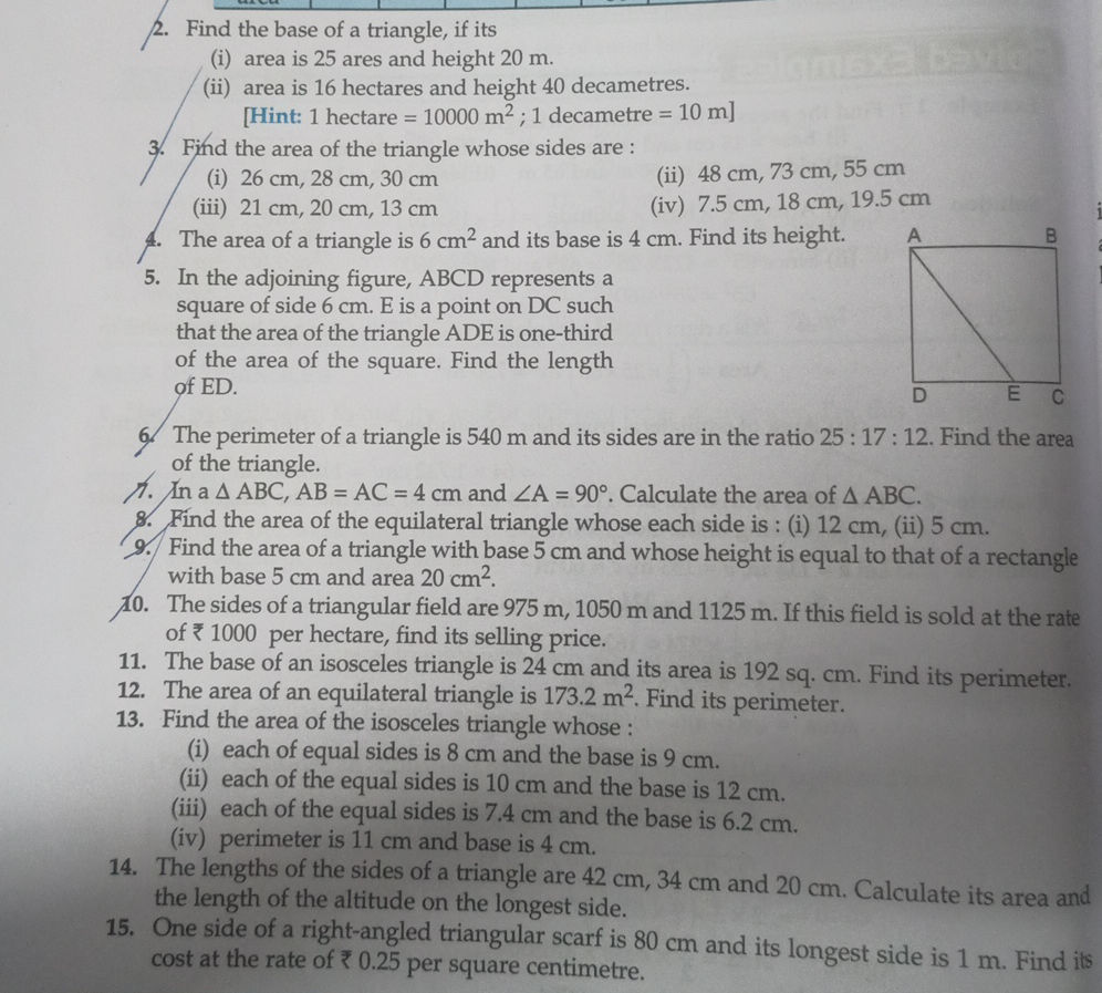 2. Find the base of a triangle, if its (i) | StudyX