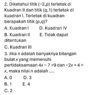 2. Diketahui titik (-2,p) terletak di | StudyX