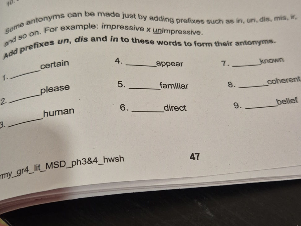 Some antonyms can be made just by adding | StudyX