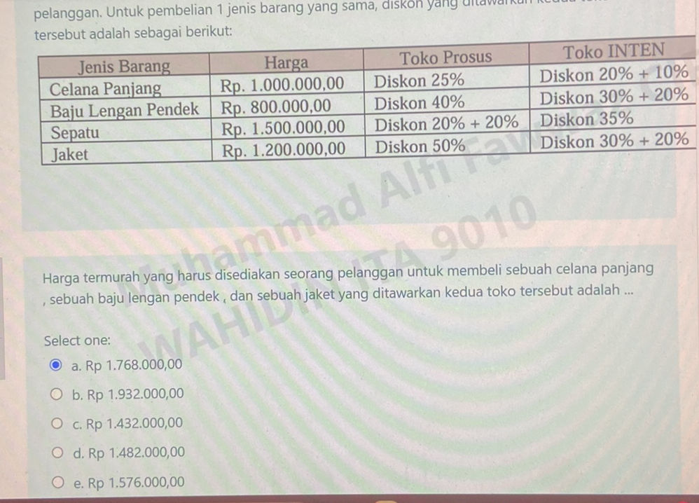 Berikut adalah tabel diskon: | Jenis Barang | StudyX