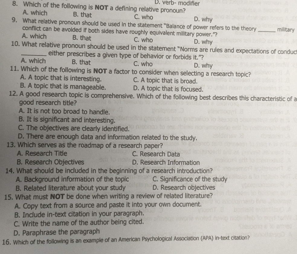 8. Which of the following is NOT a defining | StudyX