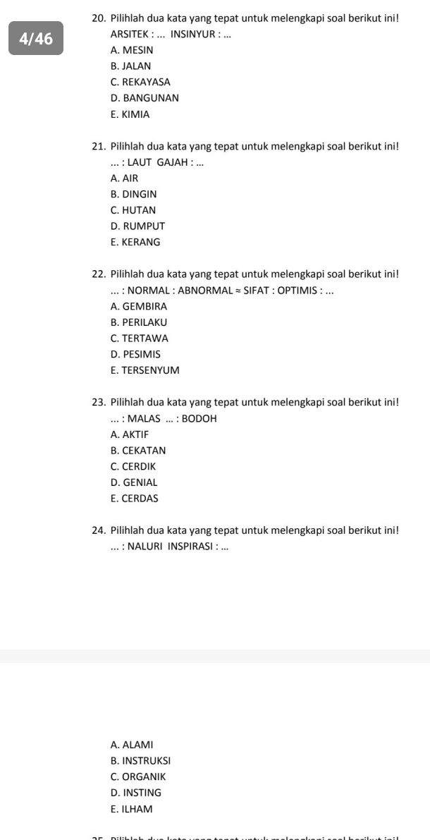 20. Pilihlah dua kata yang tepat untuk | StudyX